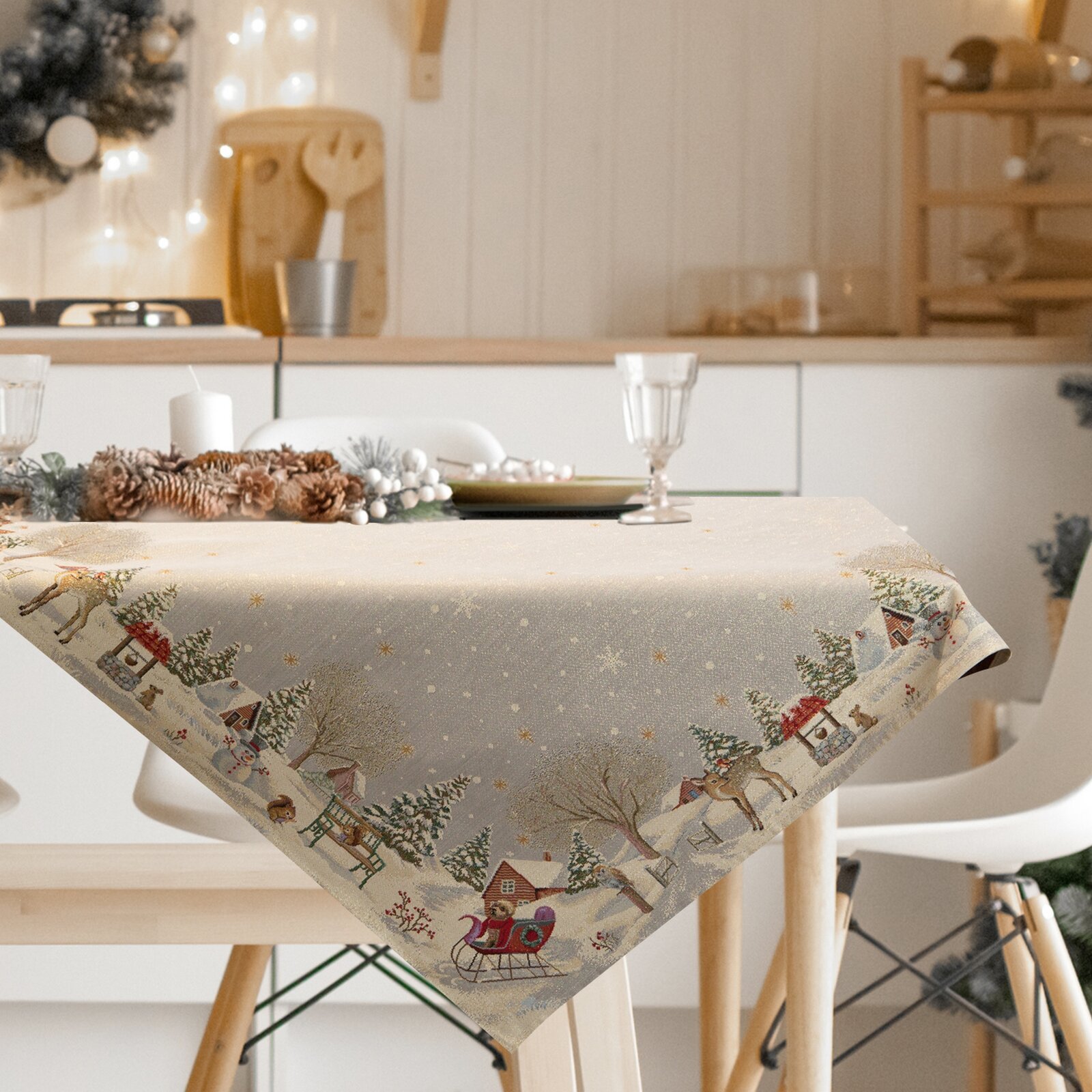 VÁNOČNÍ GOBELÍNOVÝ UBRUS NA STŮL VILLAGE1 100X100 CM VZOROVANÝ jen za 1 ...